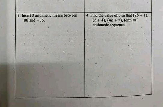 Insert 3 arithmetic means between 88 and