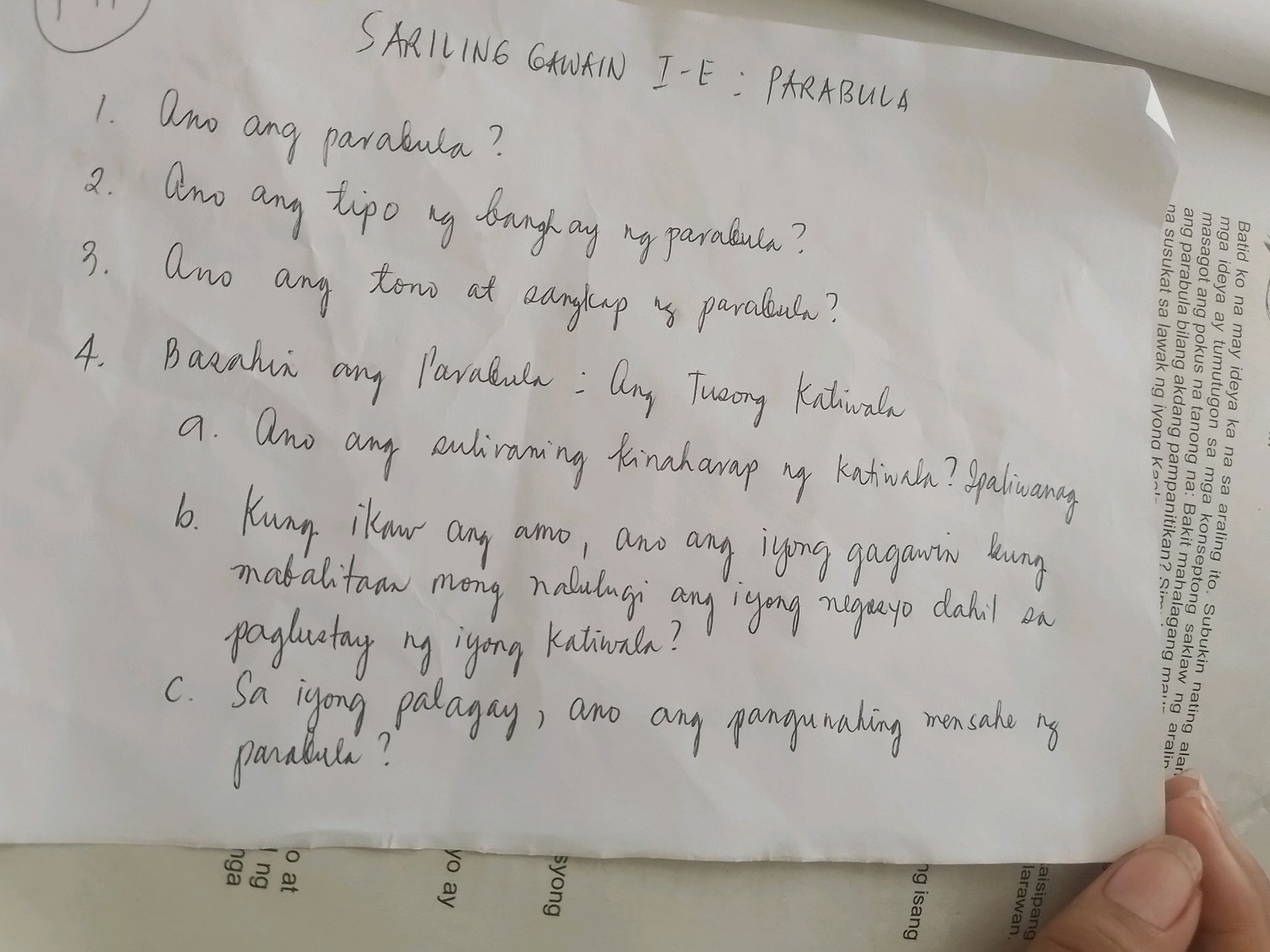 1. Ano ang parabula? 2. Ano ang tipo ng | StudyX