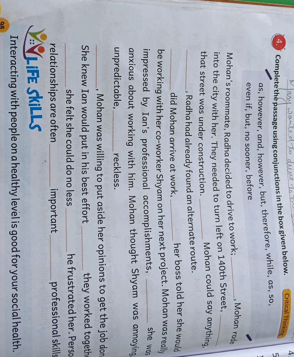 4. Complete the passage using conjunctions | StudyX