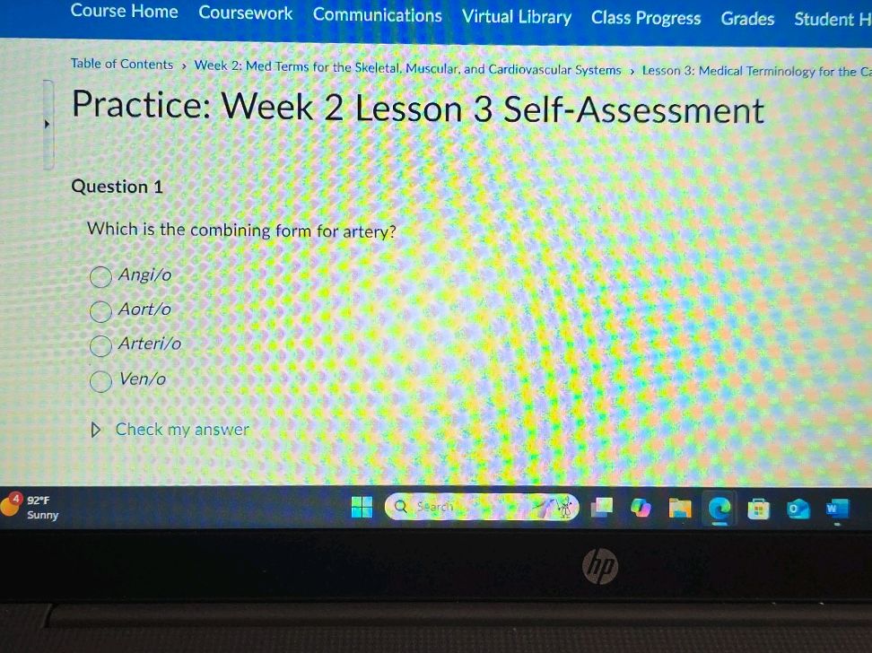 Question 1 Which is the combining form for | StudyX