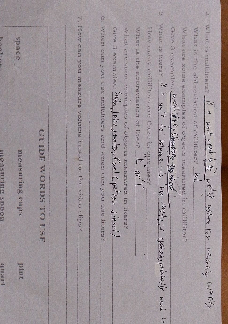 4. What is milliliters? is a unit used in | StudyX