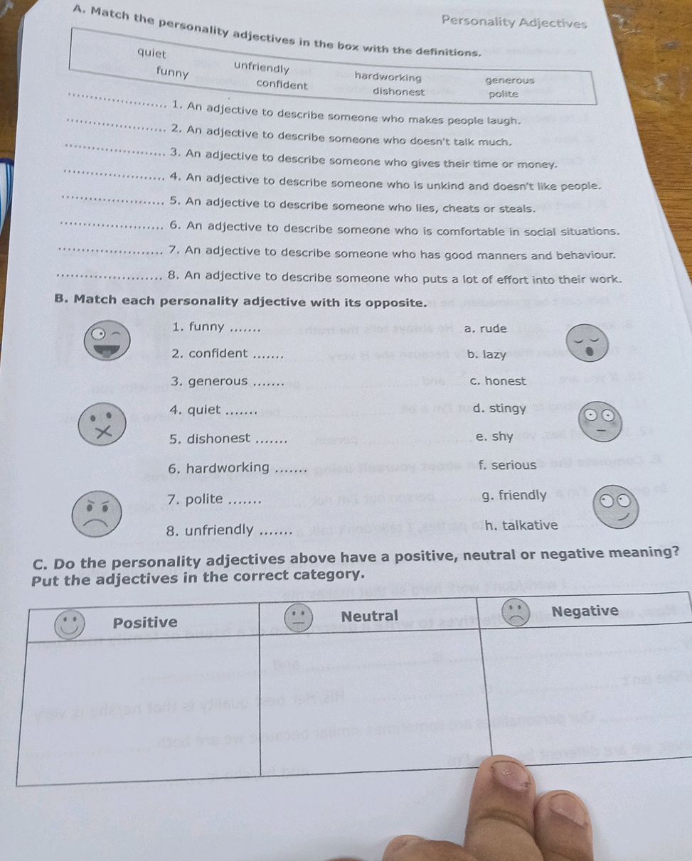 Personality Adjectives A. Match the | StudyX