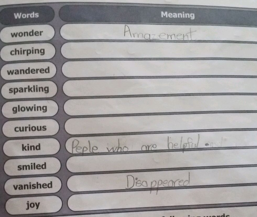 | Words | Meaning | |---|---| | wonder | | StudyX