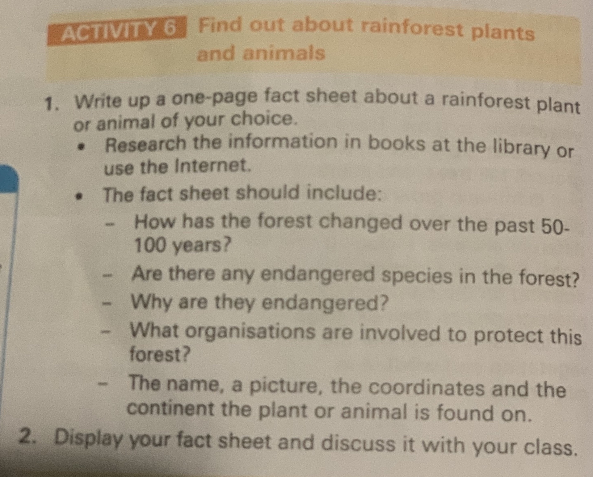 ACTIVITY 6 Find out about rainforest plants | StudyX