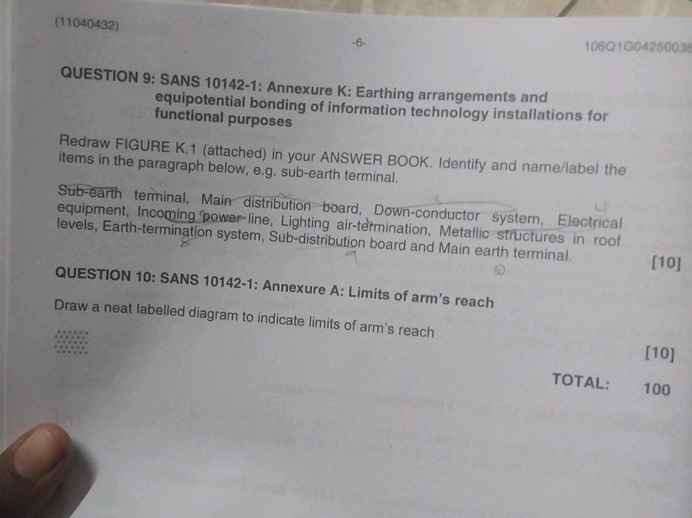 QUESTION 9: SANS 10142-1: Annexure K: