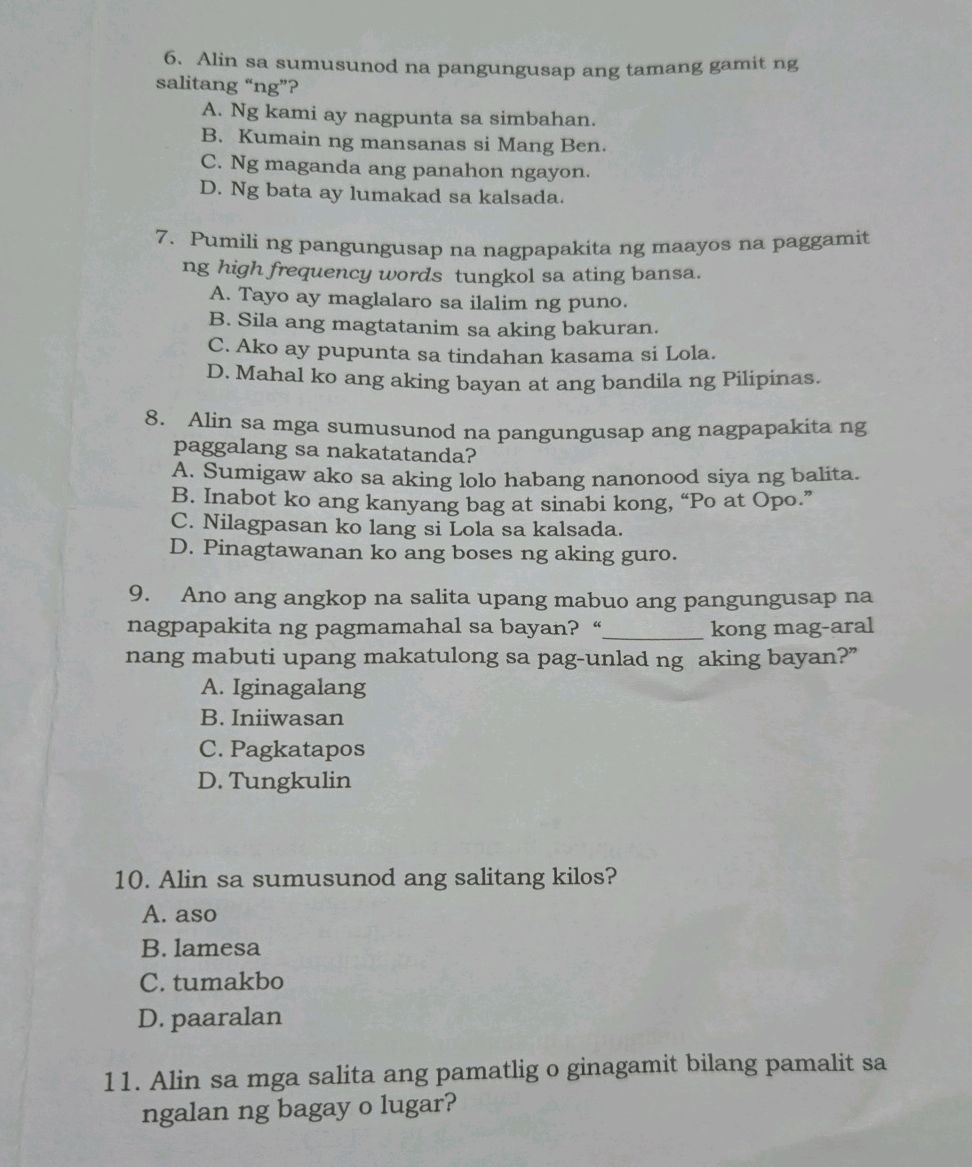 6. Alin sa sumusunod na pangungusap ang | StudyX