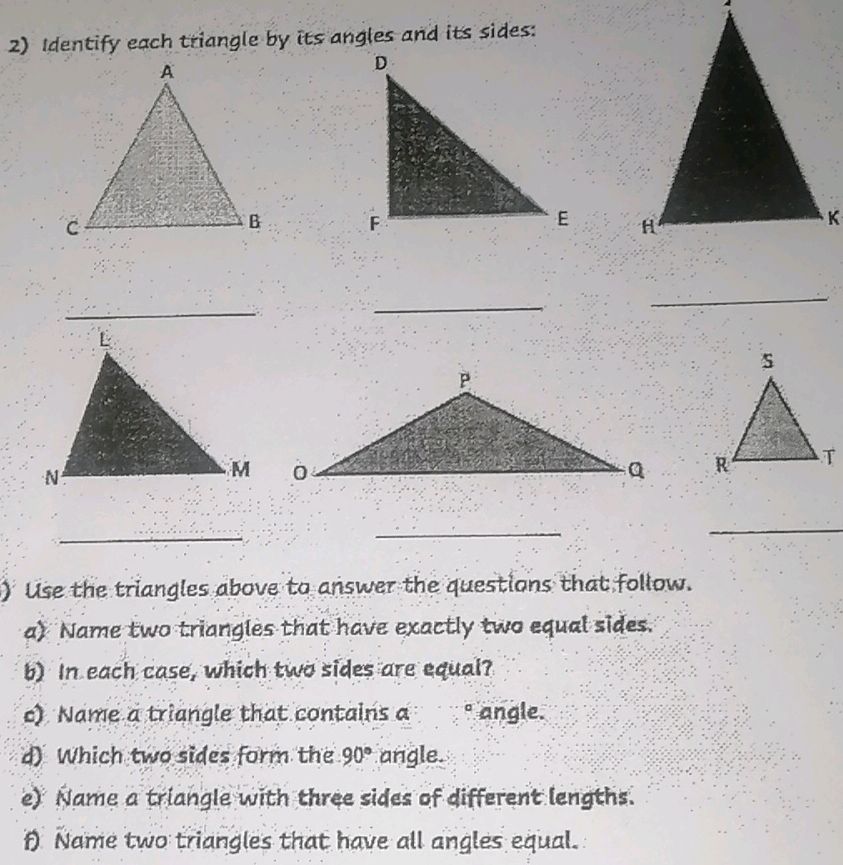 2) Identify each triangle by its angles and | StudyX