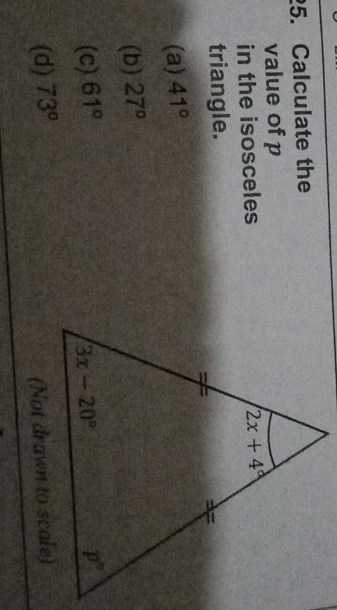 Calculate the value of p in the isosceles