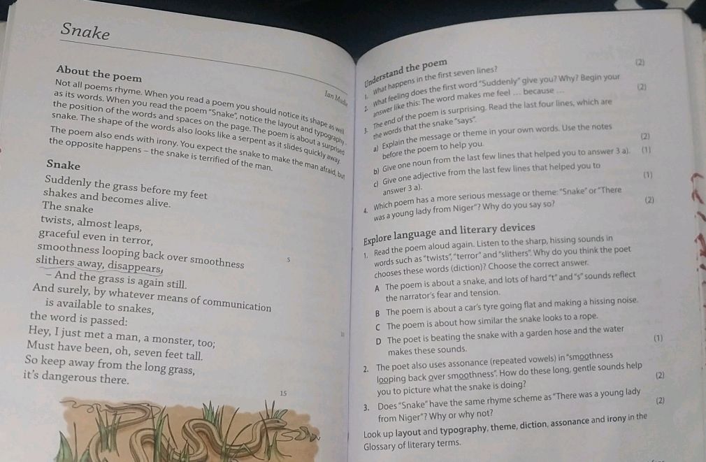 Snake About the poem Not all poems rhyme. | StudyX