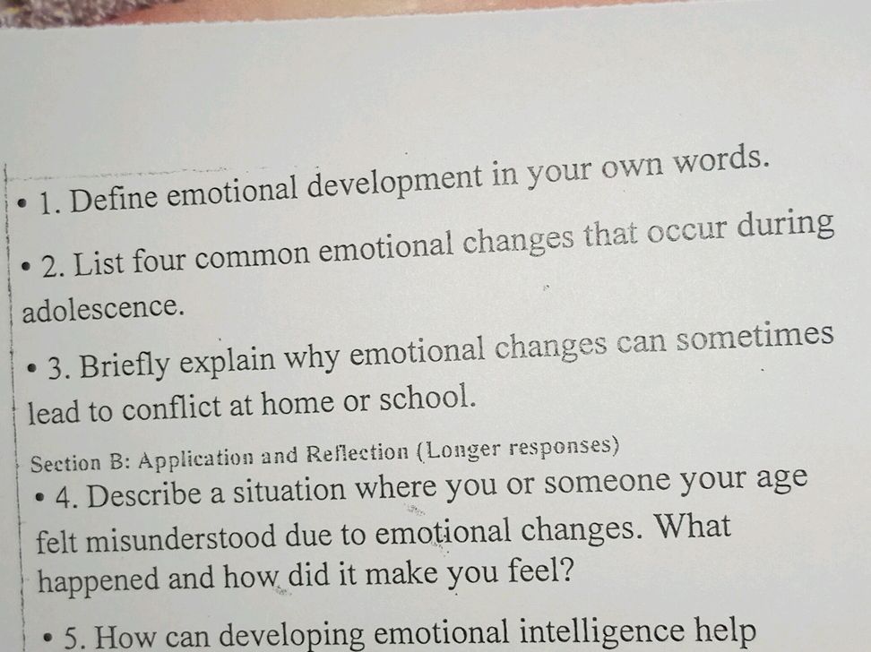 1. Define emotional development in your own | StudyX