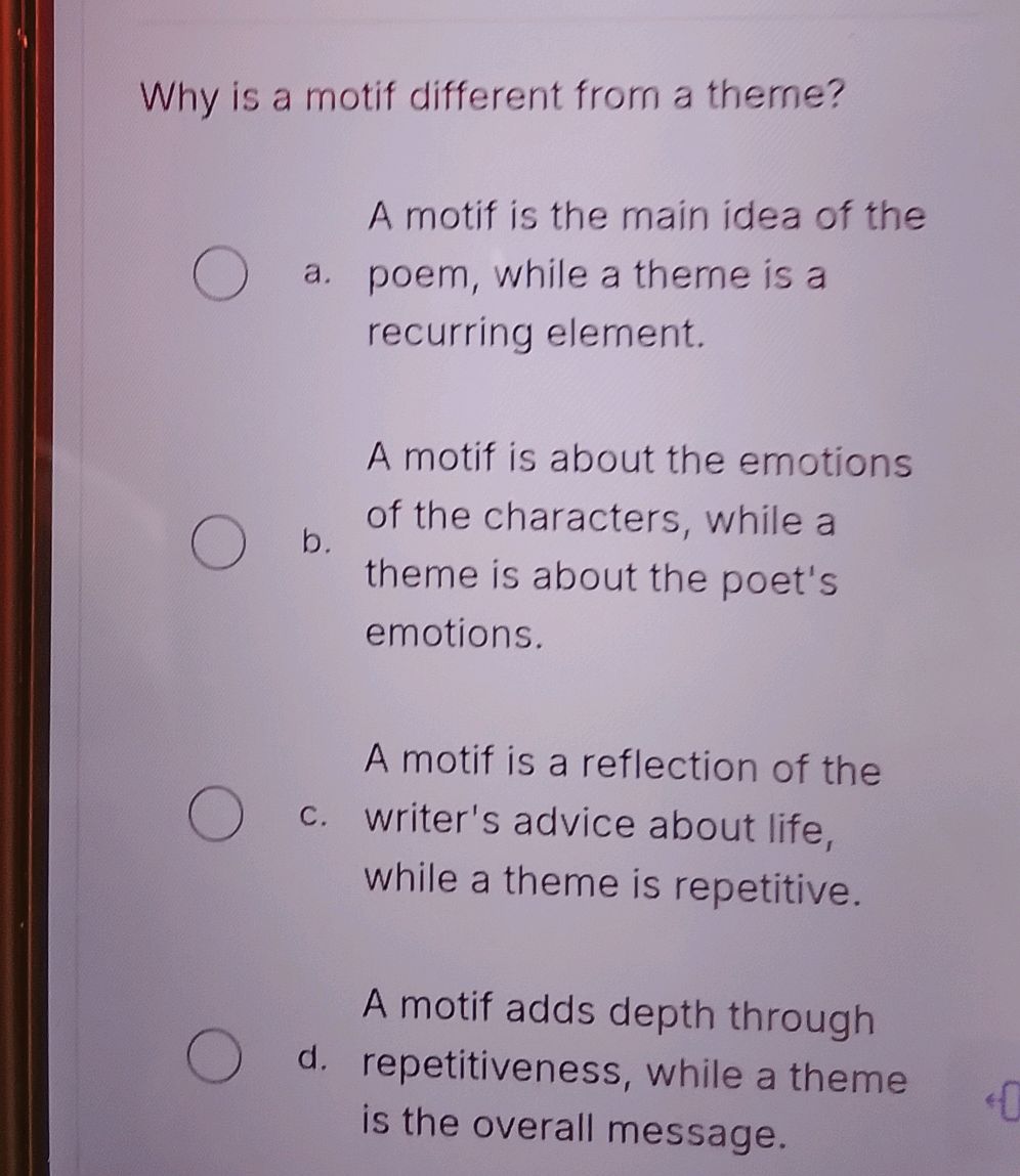 Why is a motif different from a theme? A | StudyX