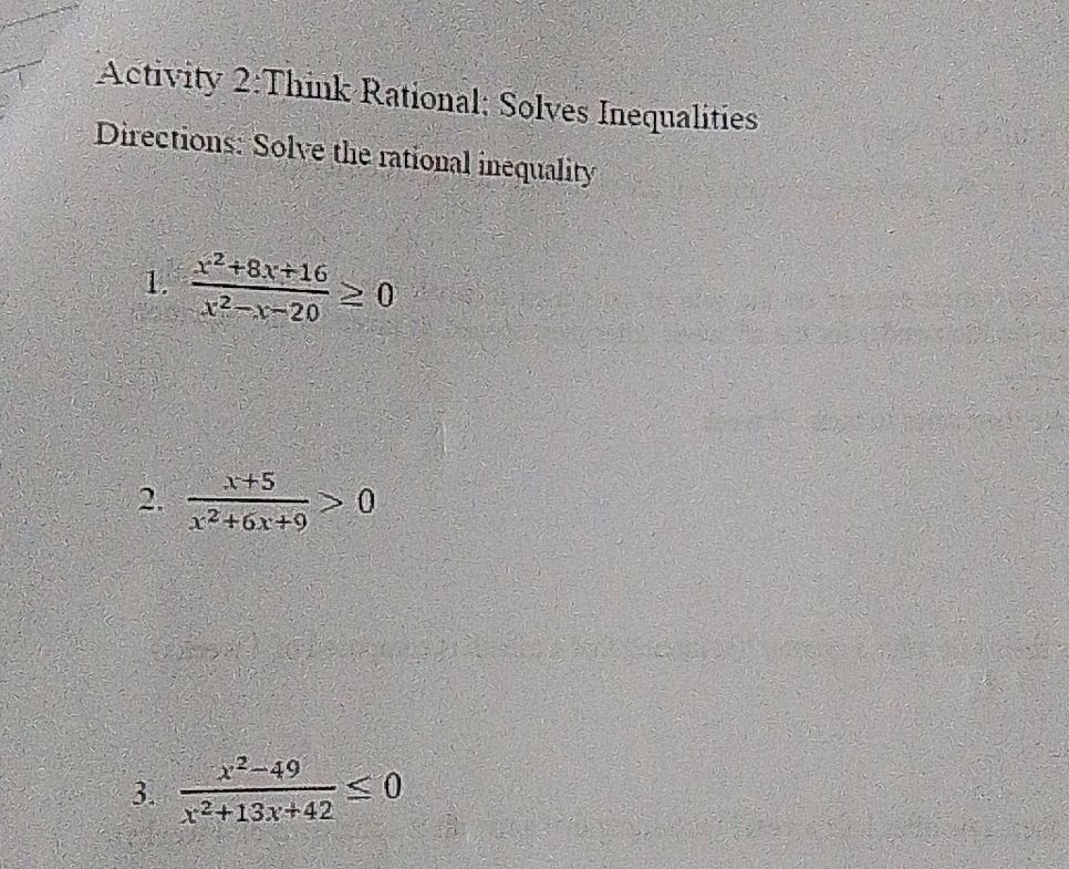 Directions: Solve the rational inequality | StudyX