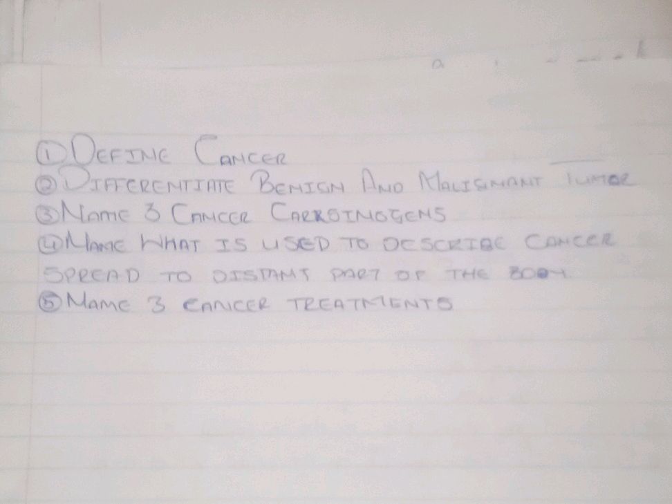 DEFINE CANCER 2. DIFFERENTIATE BENIGN AND