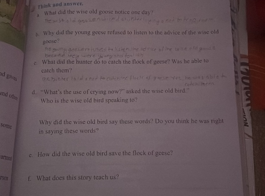 Think and answer. What did the wise old | StudyX