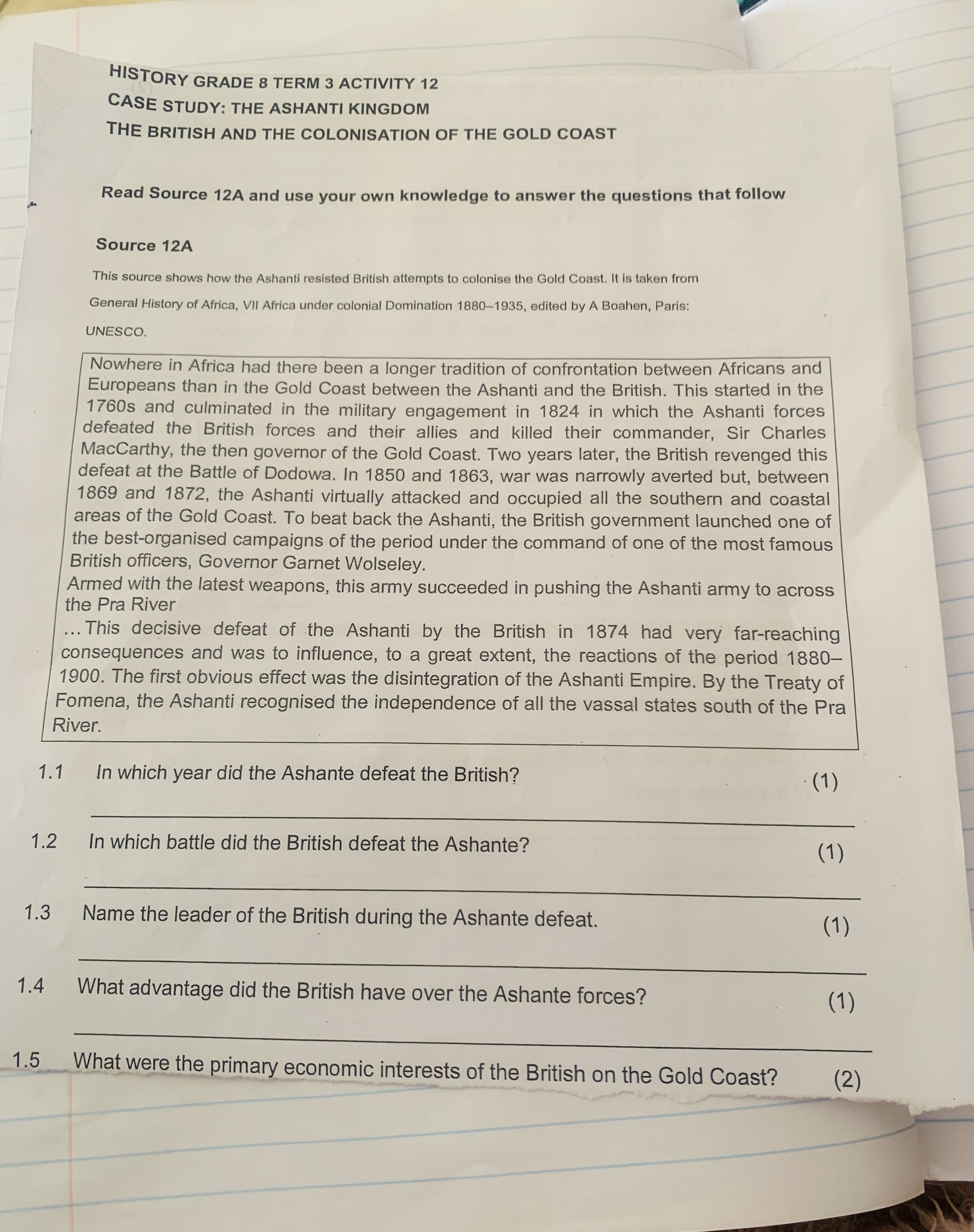 HISTORY GRADE 8 TERM 3 ACTIVITY 12 CASE | StudyX