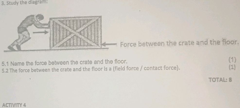 3. Study the diagram: 5.1 Name the force | StudyX