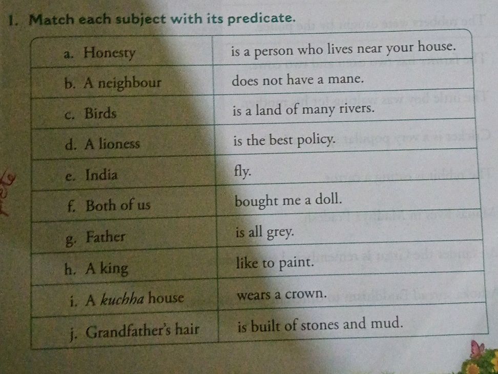 1. Match each subject with its predicate. | StudyX