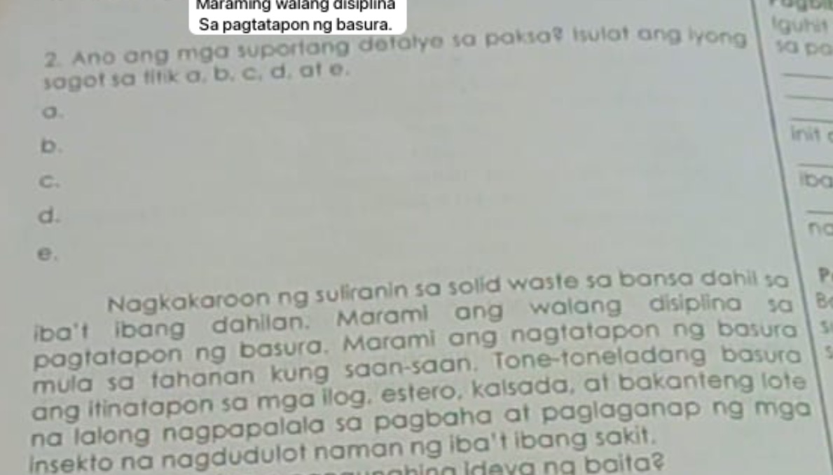 2. Ano ang mga suportang detalye sa paksa? | StudyX