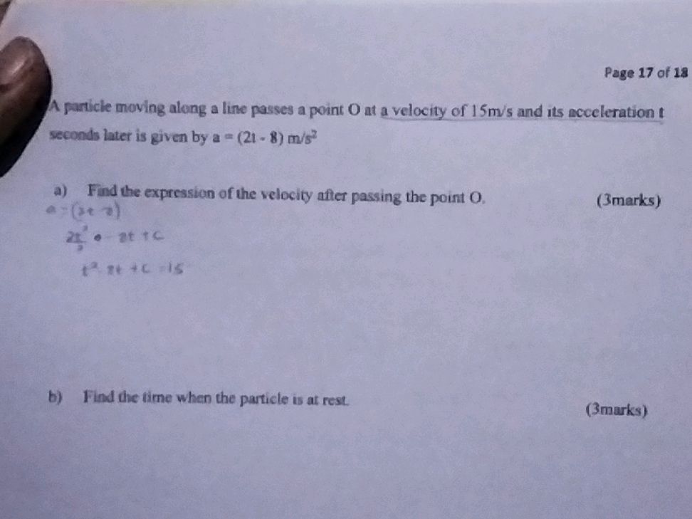 A particle moving along a line passes a | StudyX