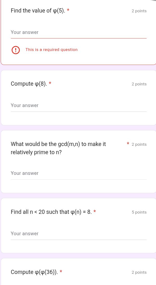 Find the value of $ (5)$. * 2 points Your | StudyX