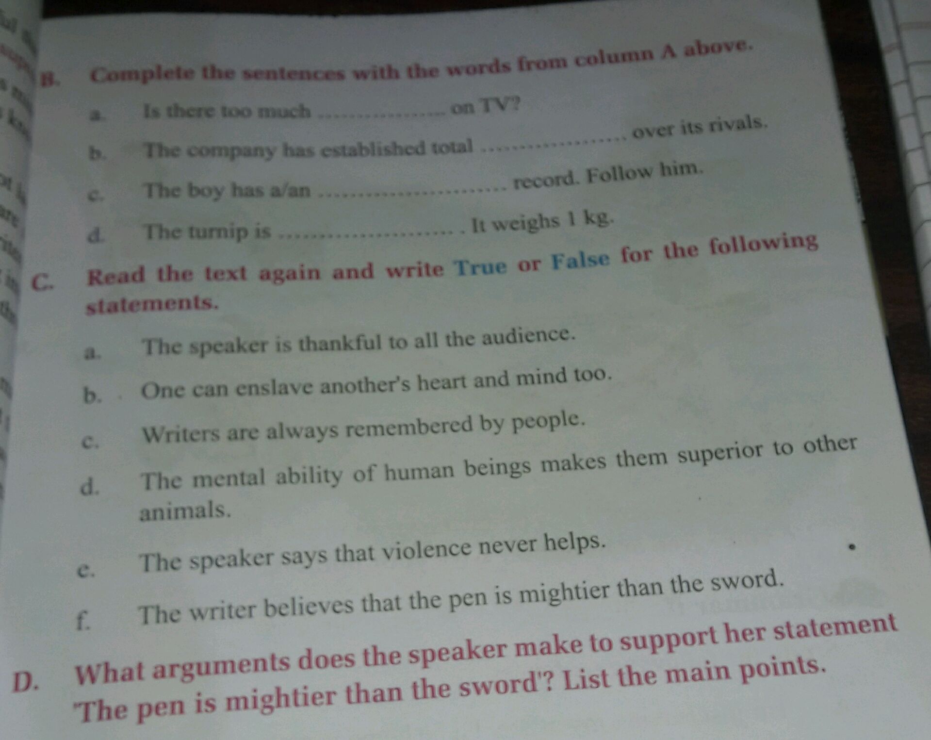 B. Complete the sentences with the words | StudyX