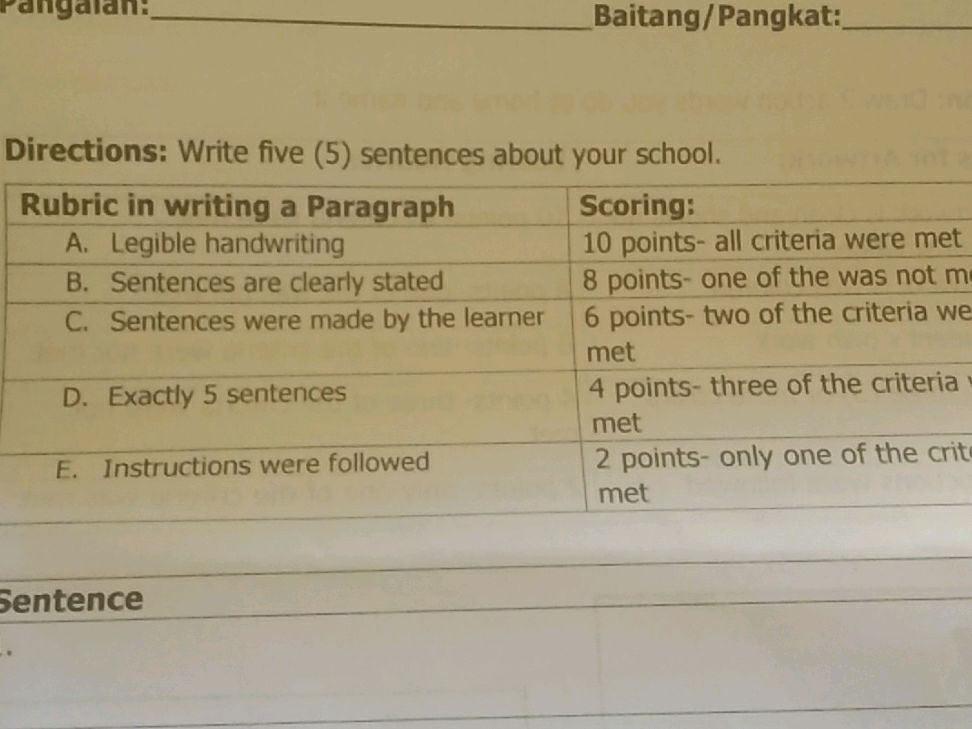 Directions: Write five (5) sentences about | StudyX