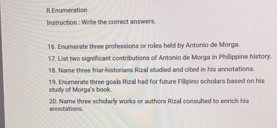 II.Enumeration Instruction: Write the | StudyX