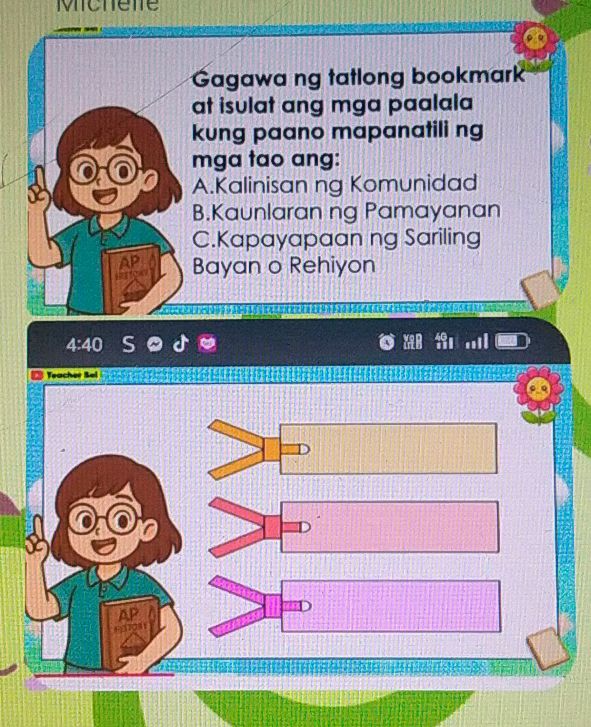 Gagawa ng tatlong bookmark at isulat ang mga | StudyX