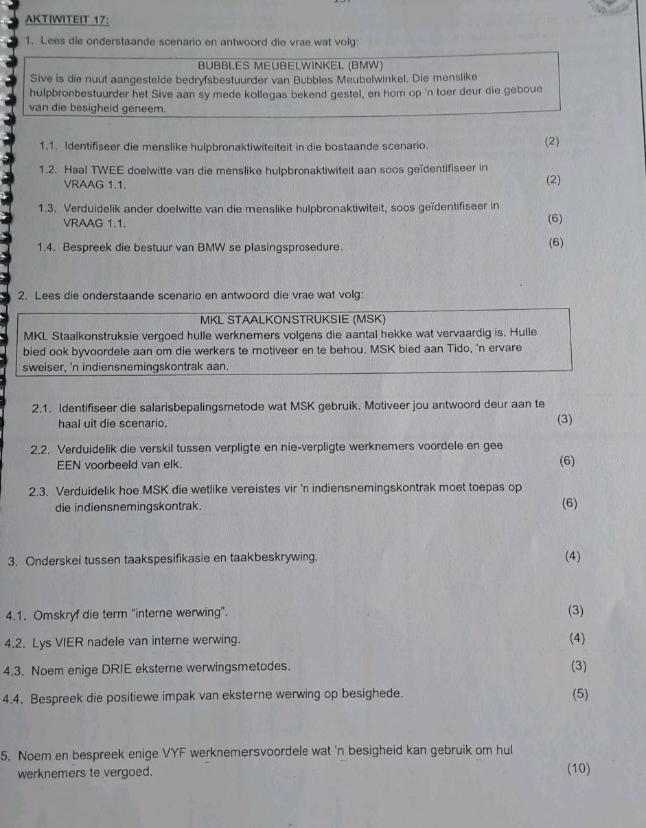 AKTIWITEIT 17: 1. Lees die onderstaande | StudyX