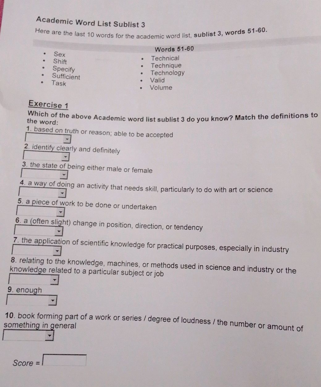 Academic Word List Sublist 3 Here are the | StudyX