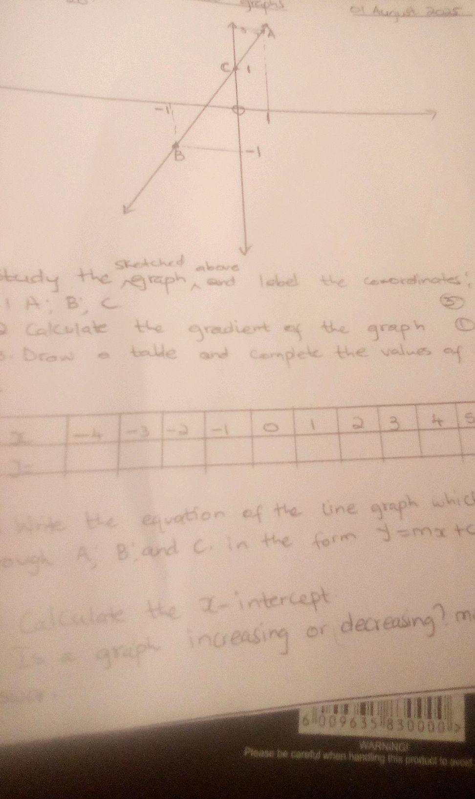 Study the graph and label the co-ordinates: