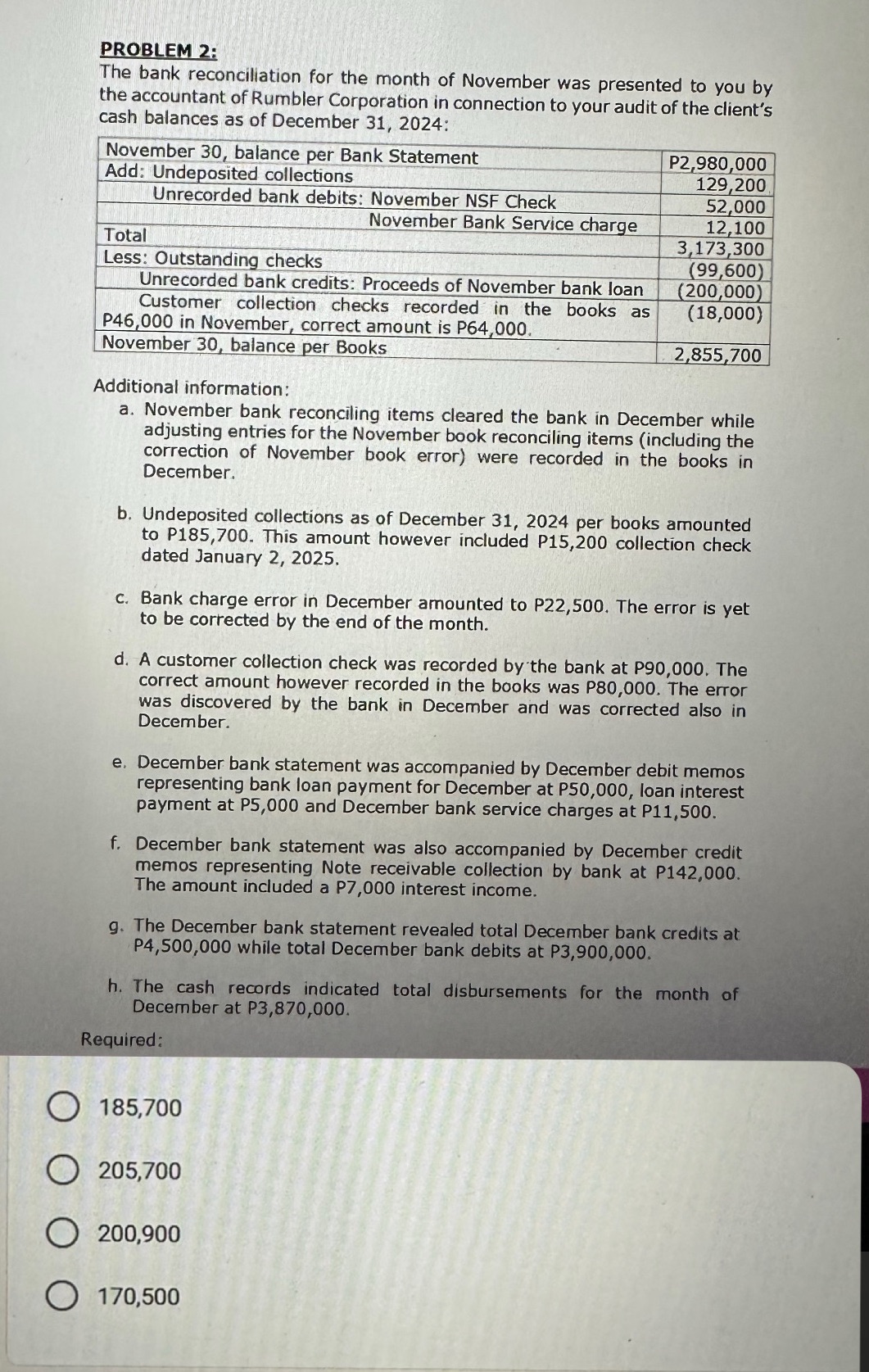 PROBLEM 2: The bank reconciliation for the | StudyX