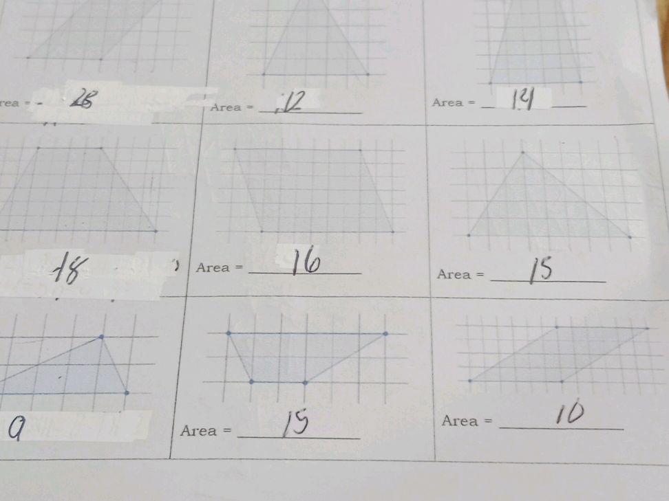 Area = 28 Area = 12 Area = 14 18 Area = 16