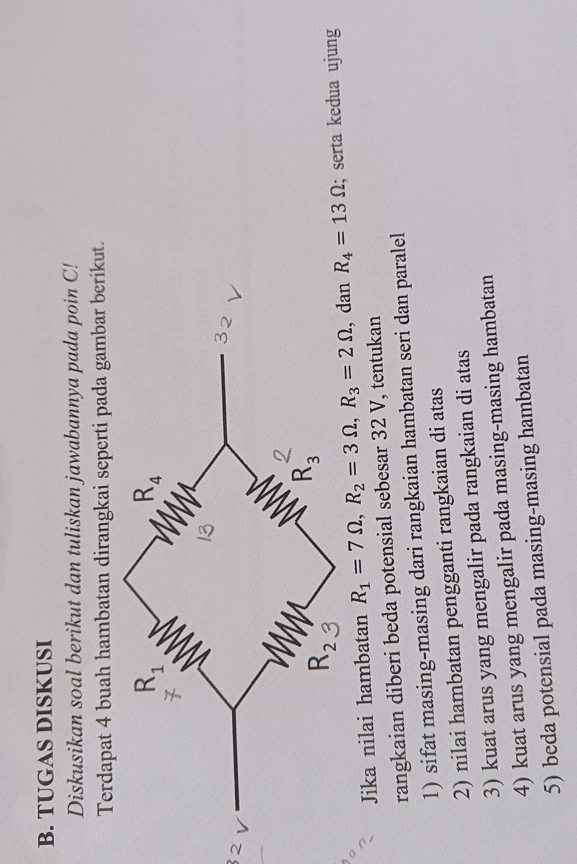 Terdapat 4 buah hambatan dirangkai seperti | StudyX
