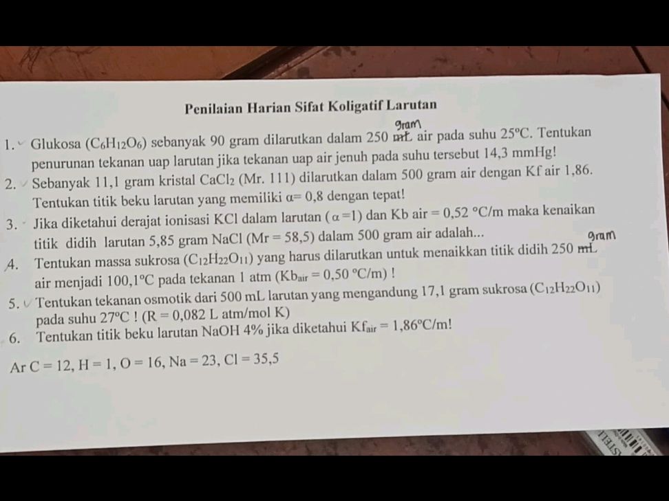 Penilaian Harian Sifat Koligatif Larutan | StudyX