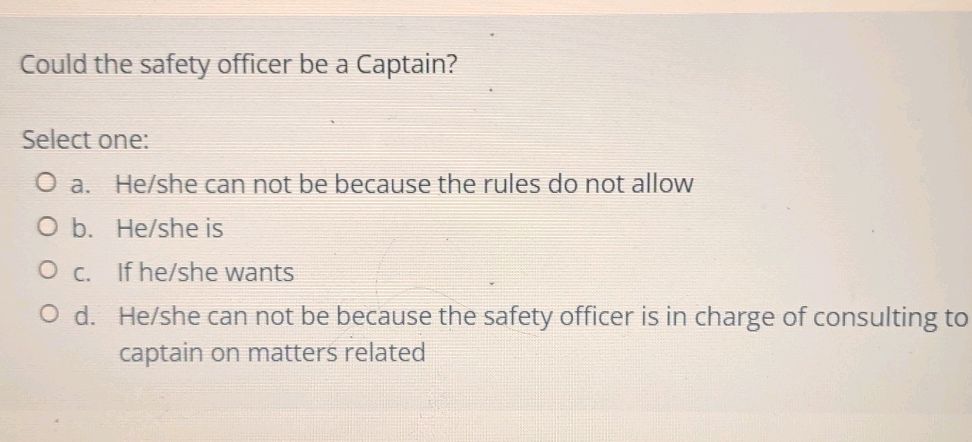 Could the safety officer be a Captain? | StudyX