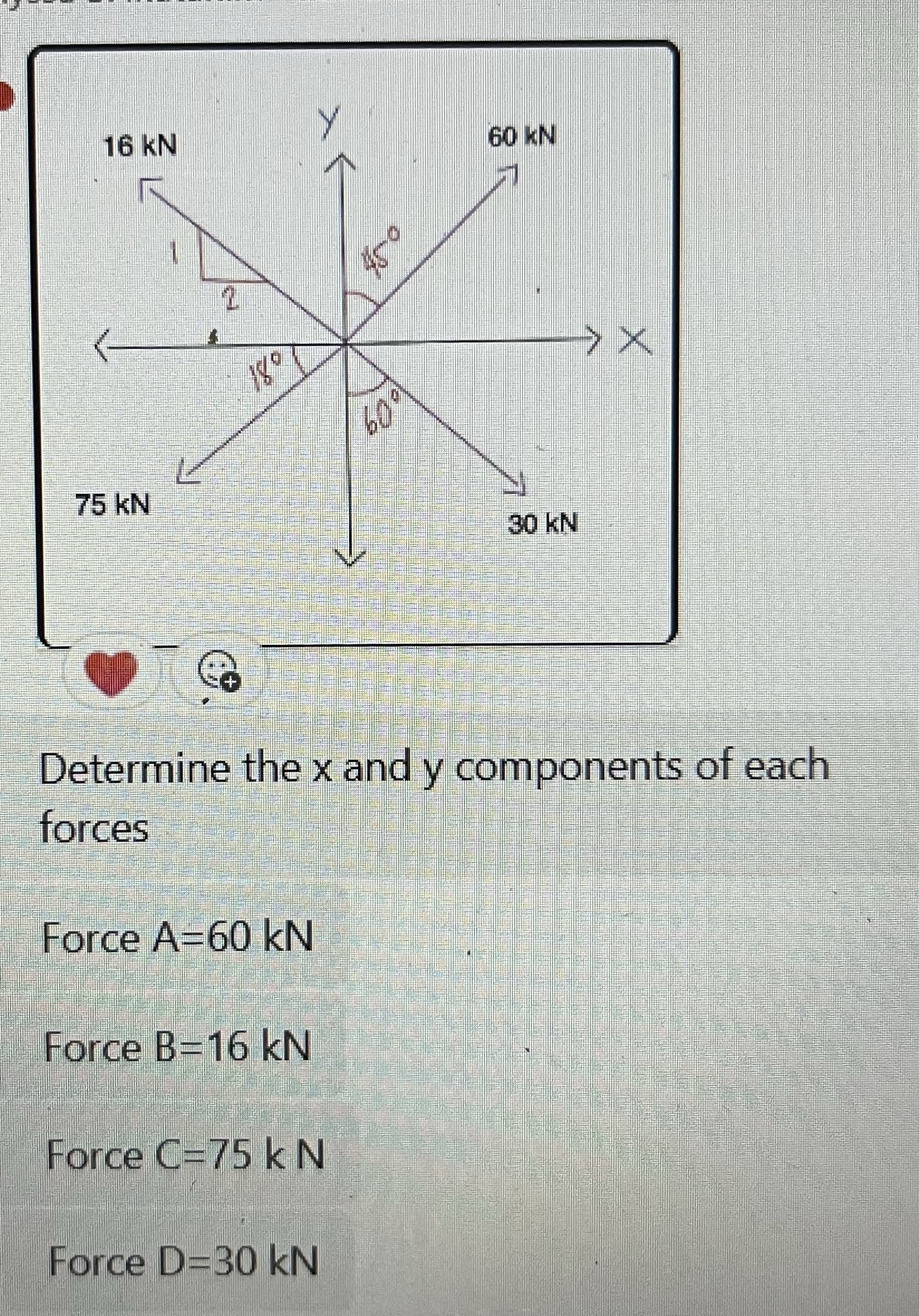 Determine the x and y components of each | StudyX