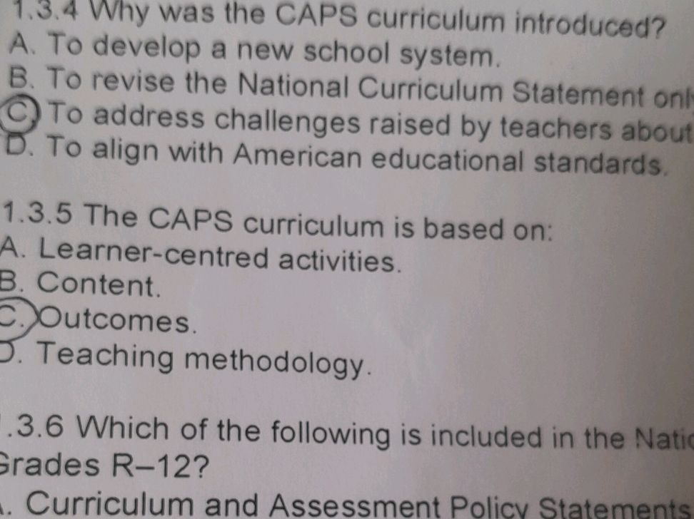 1.3.4 Why was the CAPS curriculum | StudyX