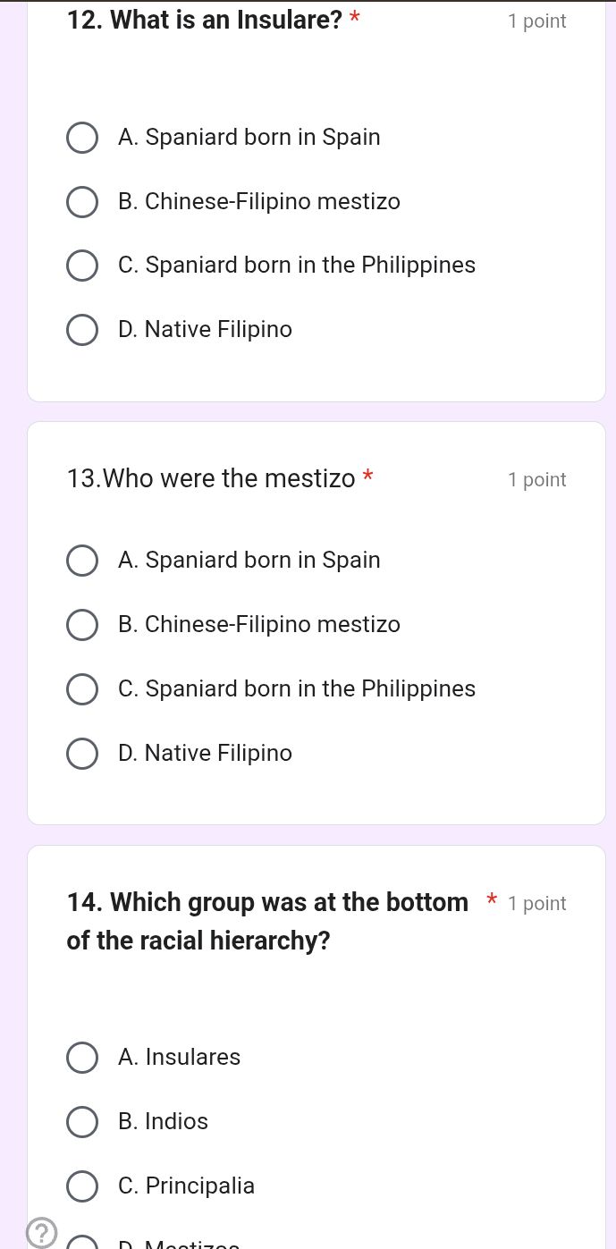 What is an Insulare? A. Spaniard born in