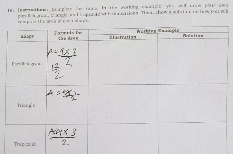IV. Instructions: Complete the table. In the | StudyX