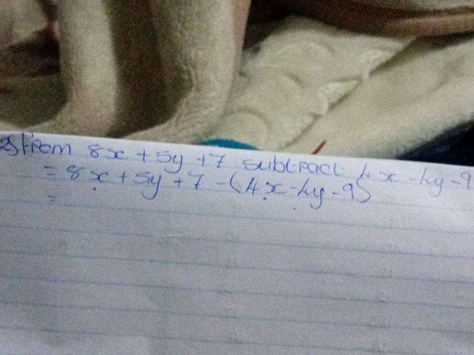 From $8x + 5y + 7$ subtract $4x - ky - 9$