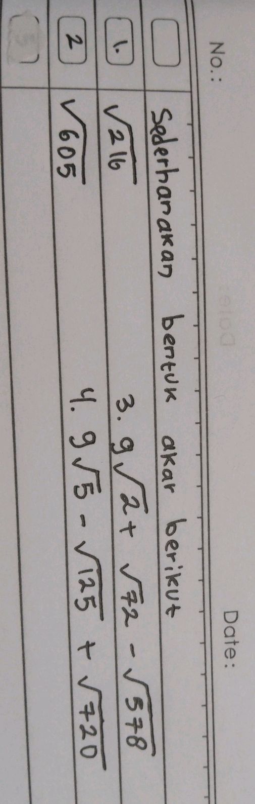 Sederhanakan bentuk akar berikut 1. $ {216}$