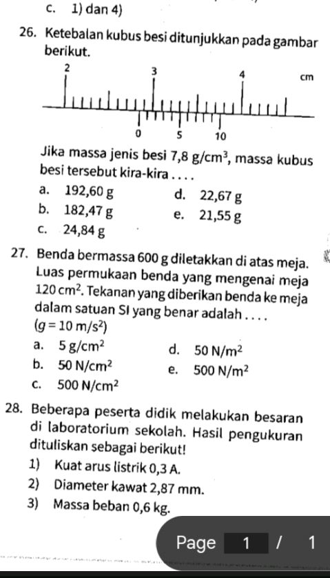 Ketebalan kubus besi ditunjukkan pada gambar