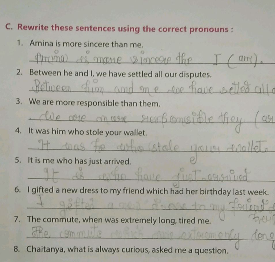 C. Rewrite these sentences using the correct | StudyX