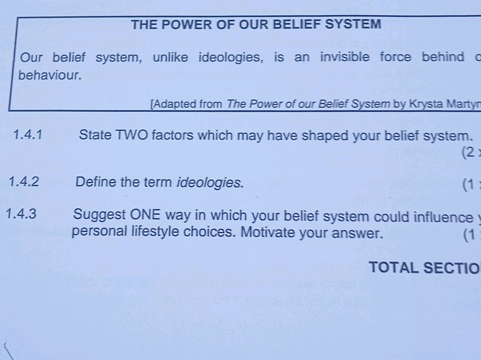 THE POWER OF OUR BELIEF SYSTEM Our belief | StudyX