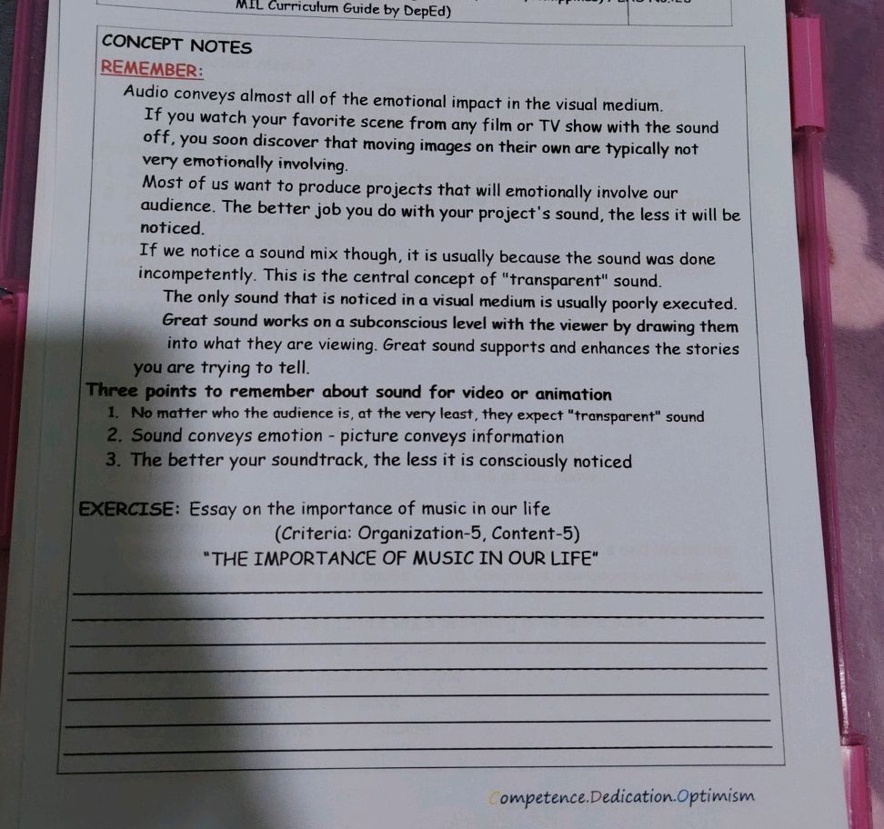 EXERCISE: Essay on the importance of music