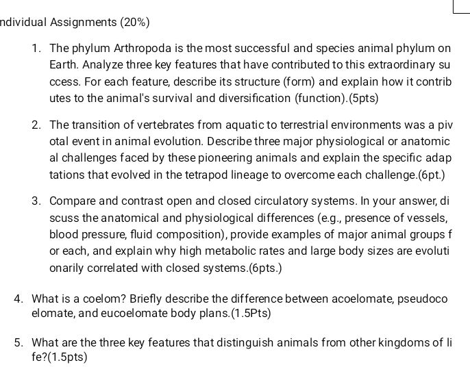 Individual Assignments (20%) 1. The phylum | StudyX