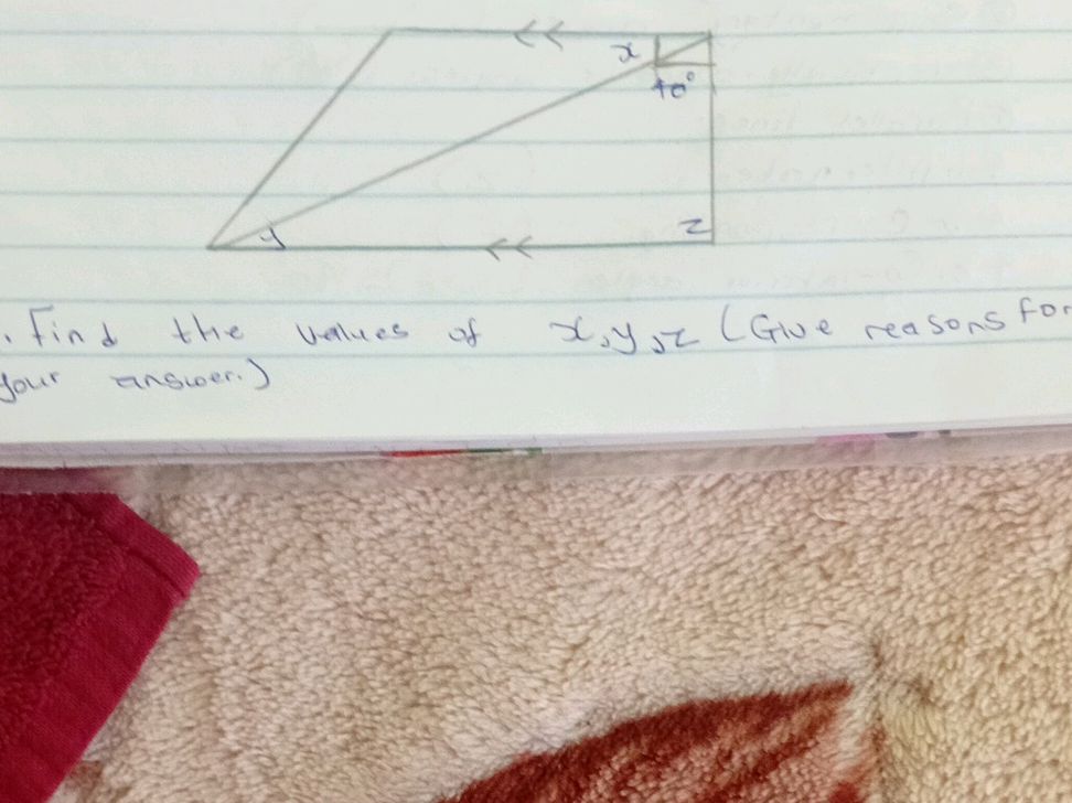 Find the values of x, y, z (Give reasons for | StudyX