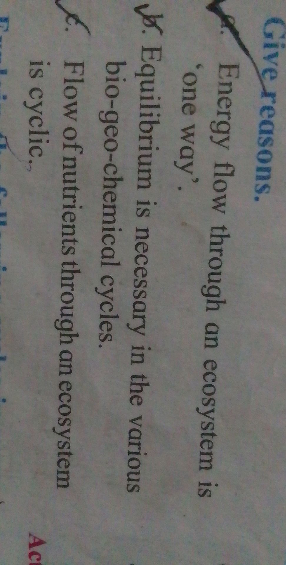 Give reasons. Energy flow through an | StudyX