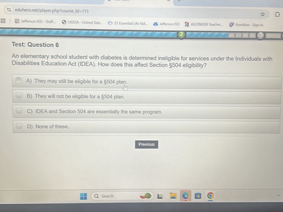 An elementary school student with diabetes